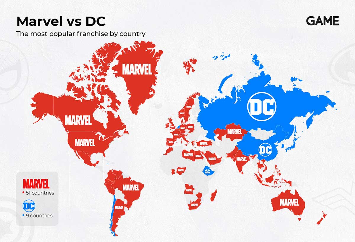 ¿Marvel o DC? Mapa muestra los superhéroes más famosos de cada país ...