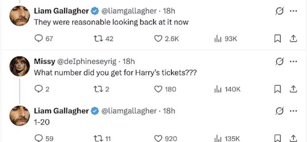 Liam Gallagher enciende la polémica por los precios "diabólicos" de la ...
